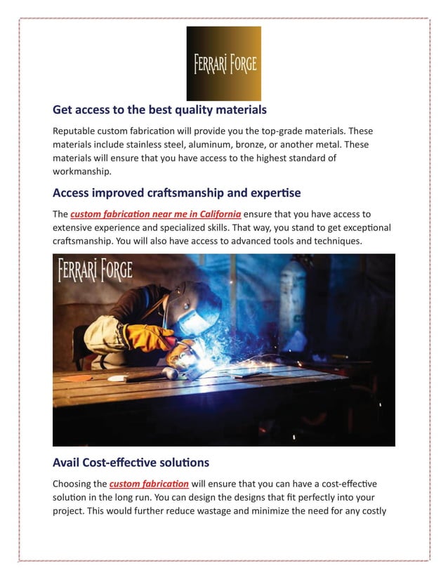 Top Benefits of Custom Fabrication Services Near Me in California | PDF
