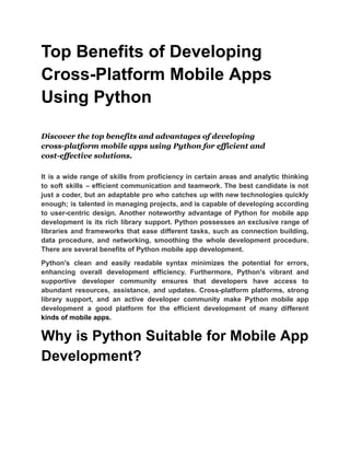 Top Benefits of Developing Cross-Platform Mobile Apps Using Python.pdf | Programming Languages ...