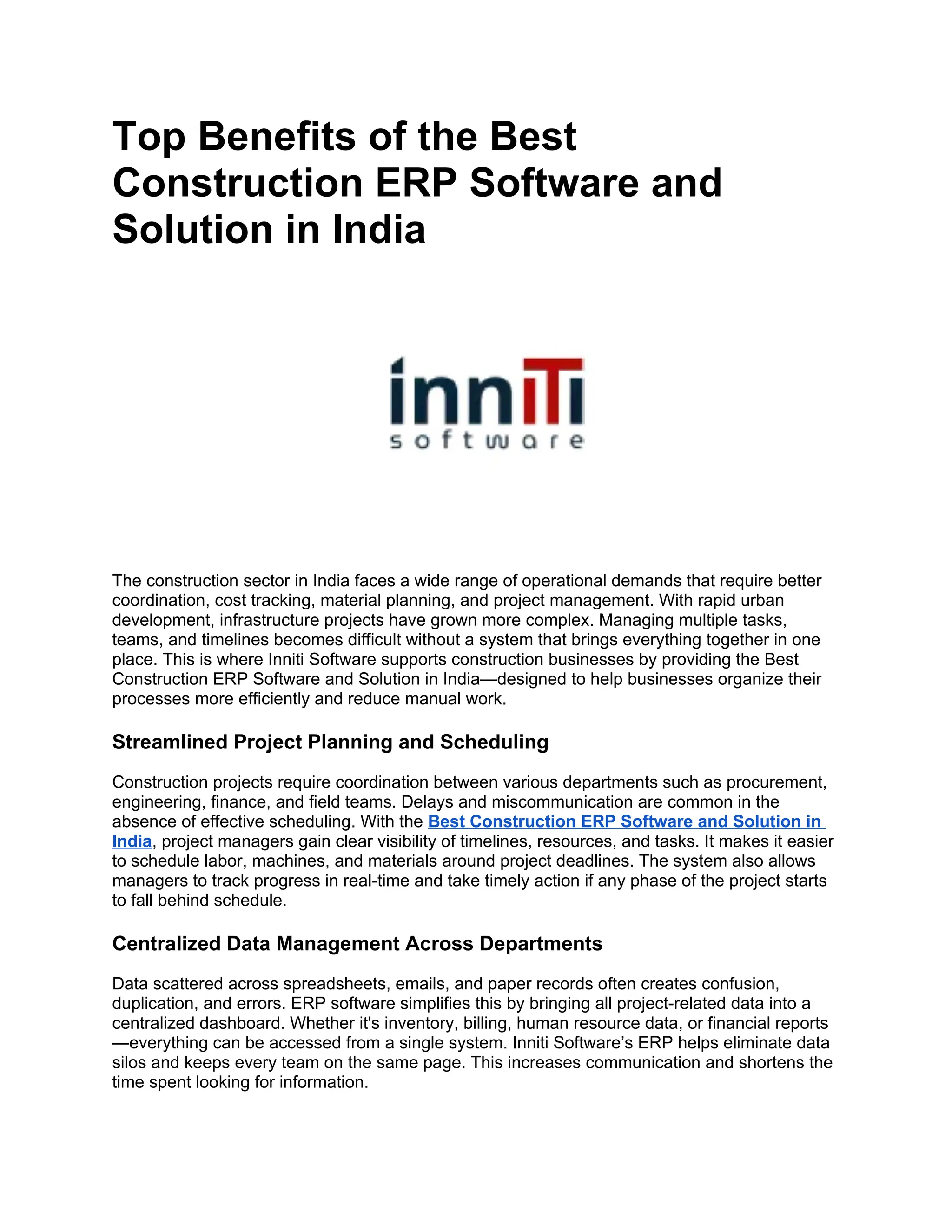 Top Benefits of the Best Construction ERP Software and Solution in ...