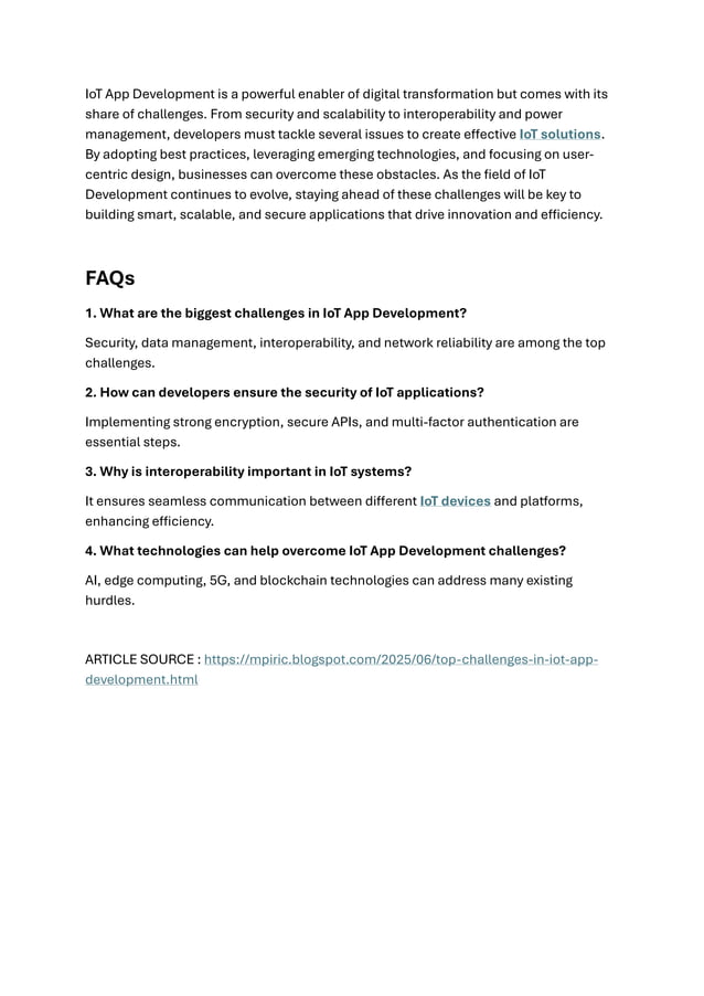 Top Challenges in IoT App Development and How to Overcome Them | PDF