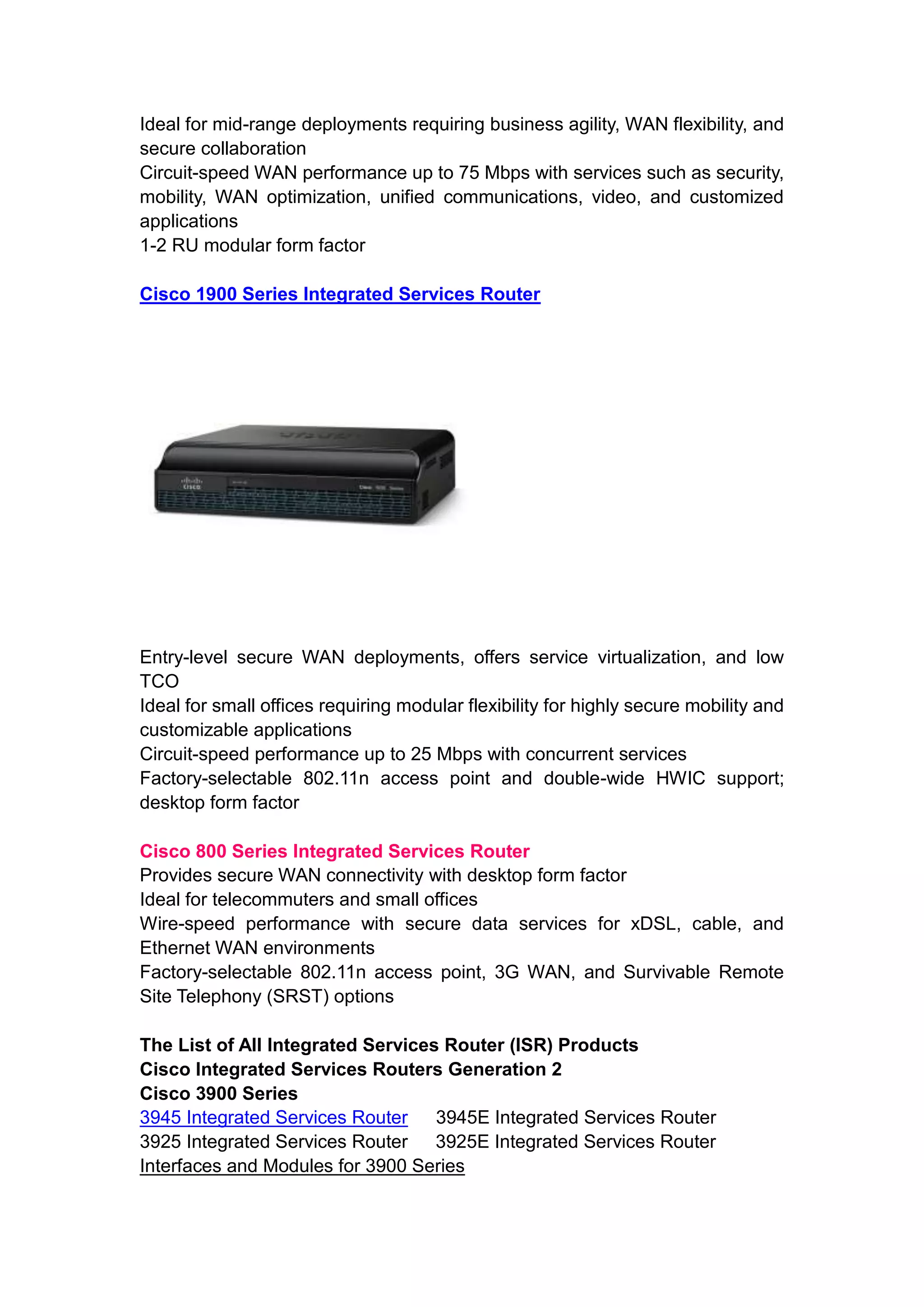 Top cisco branch routers | DOCX | Computer Networking | Computing