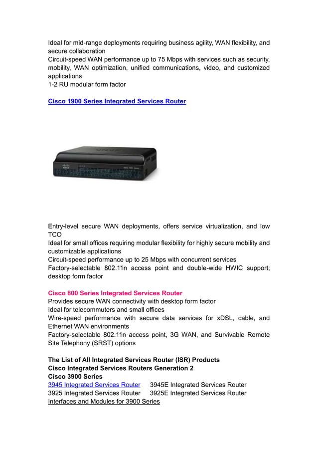 Top cisco branch routers | DOCX | Computer Networking | Computing