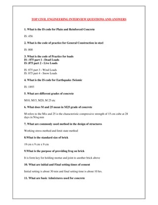 Top civil engineering Interview questions and Answers | PDF