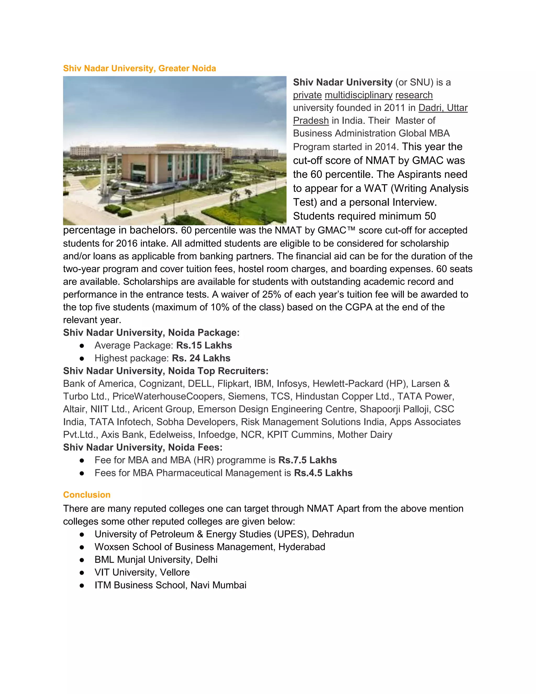 Top colleges through nmat | PDF