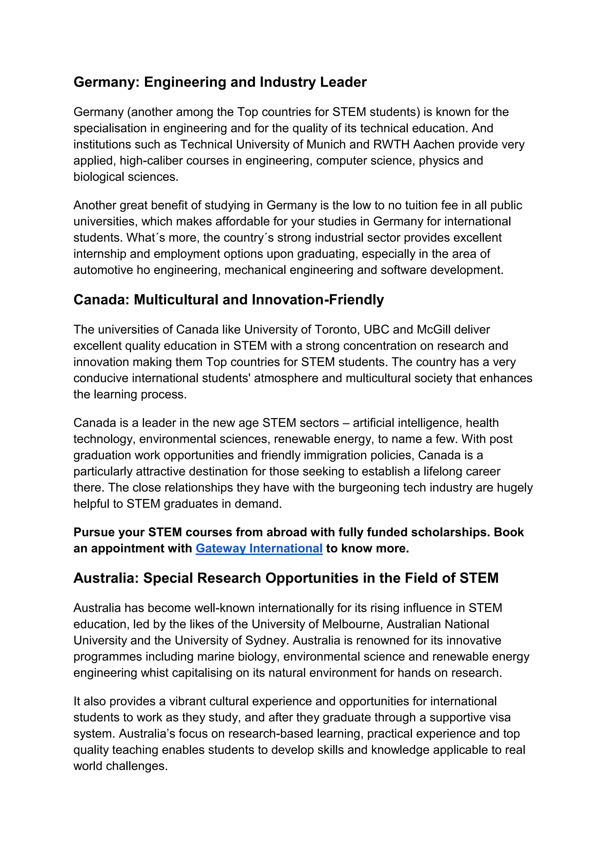 Top countries for STEM students in 2025 for indian students | PDF