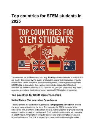 Top countries for STEM students in 2025 for indian students | PDF