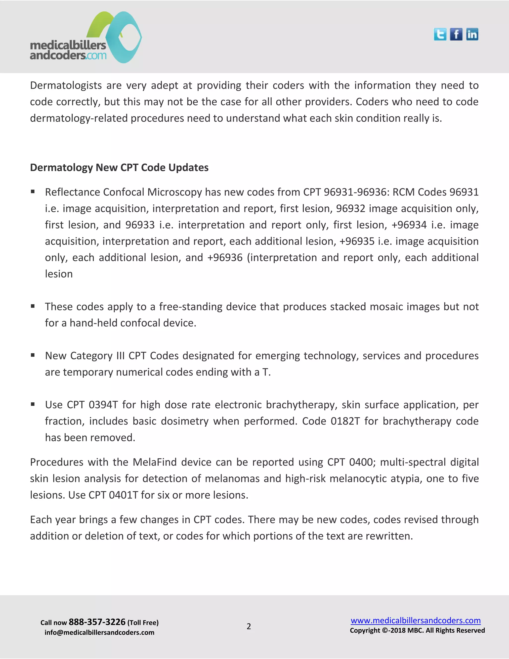 Top dermatology cpt code updates | PDF | Skin and Dermatology ...