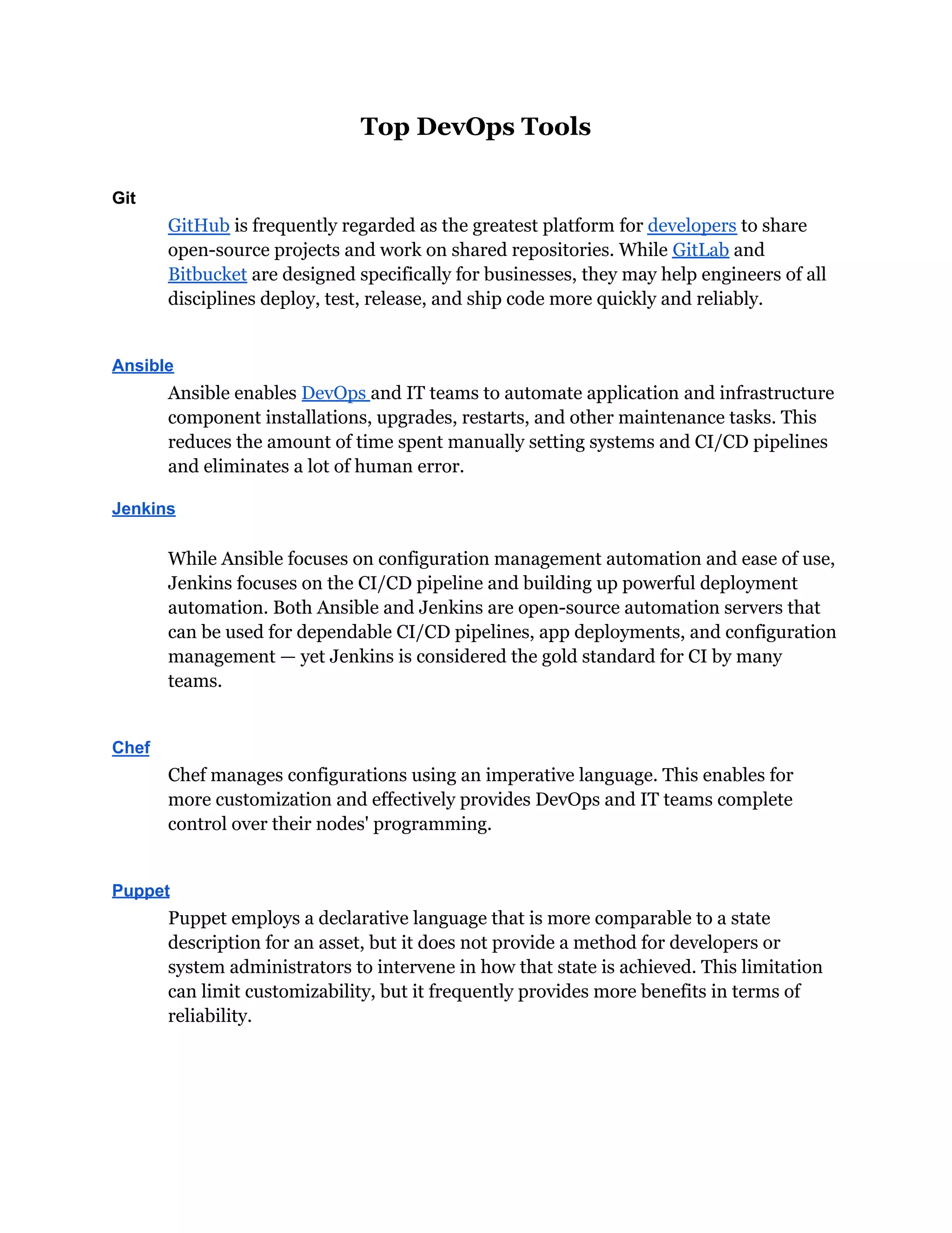 Top DevOps tools | PDF | Cloud Computing | Internet