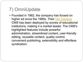 Overview of Top Eight Content Management Systems for Higher Education | PPTX
