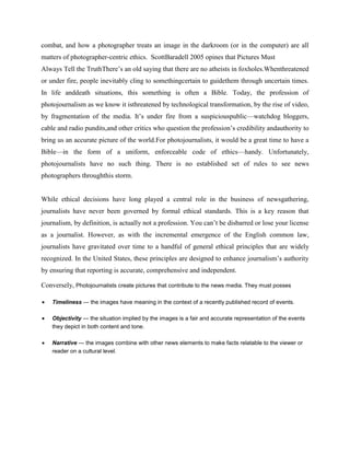 PHOTO JOURNALISM AND ITS ETHICAL ISSUES | DOCX