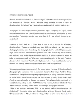 PHOTO JOURNALISM AND ITS ETHICAL ISSUES | DOCX