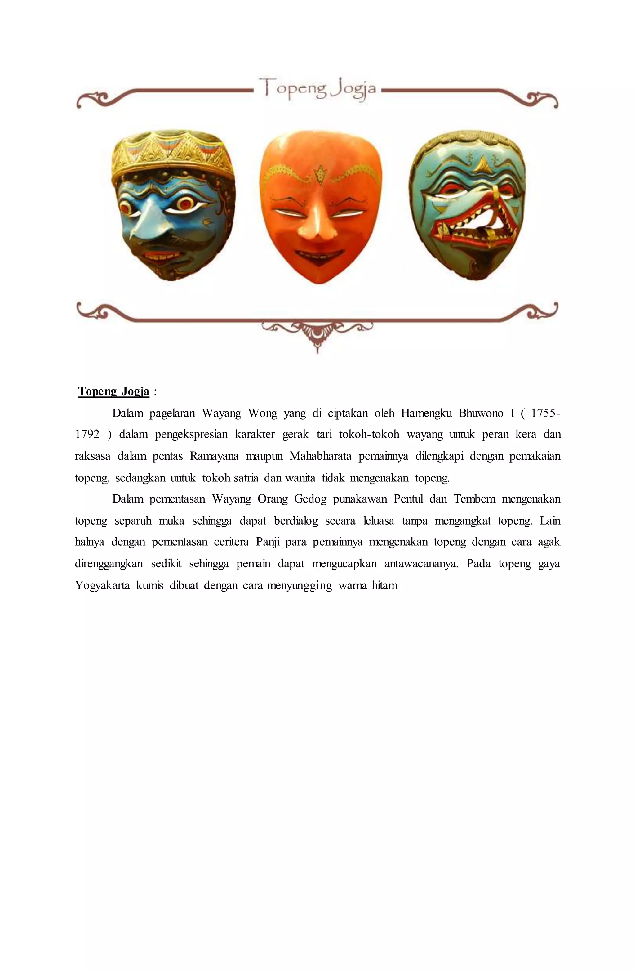 Macam-Macam Topeng Di Indonesia | DOCX
