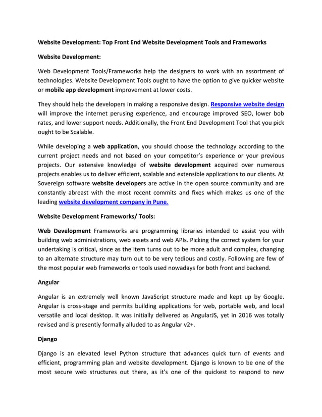 Top front end website development tools and frameworks | PDF