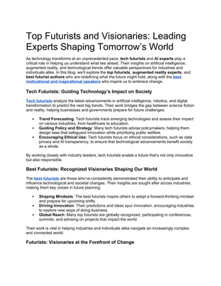 Top Futurists and Visionaries Leading Experts Shaping Tomorrow’s World.docx