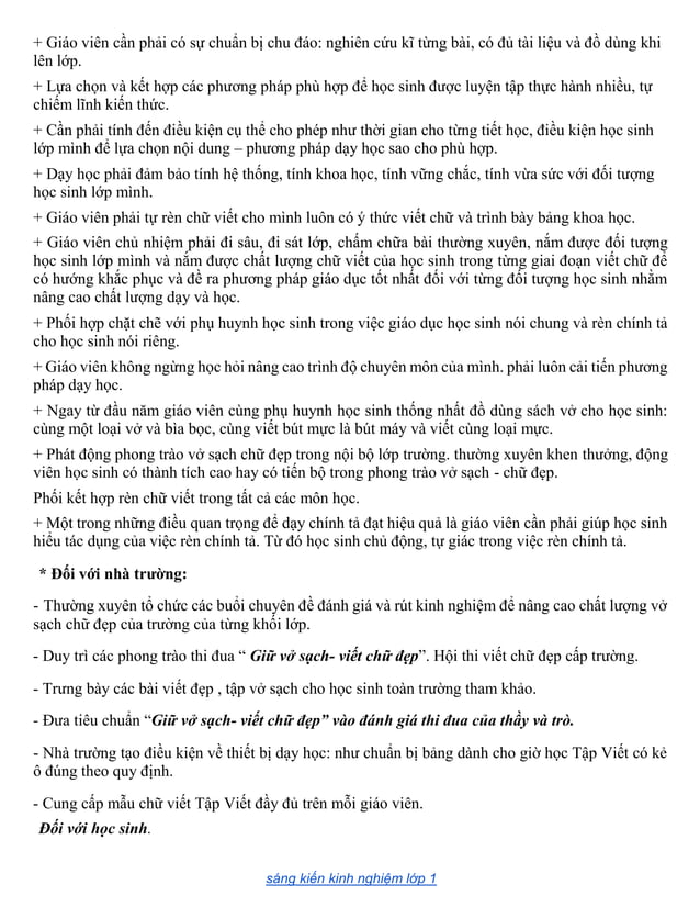 Top 10 bai mau sang kien ren chu viet cho hoc sinh lop 1 moi nhat | PDF