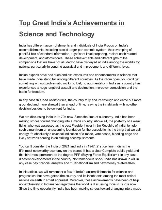 Top great india’s achievements in science and technology | PDF