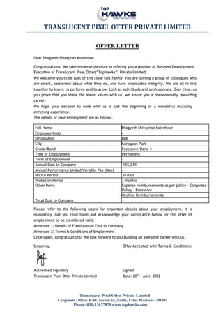 Bhagyesh Koleshwar tophawks offer Letter | PDF