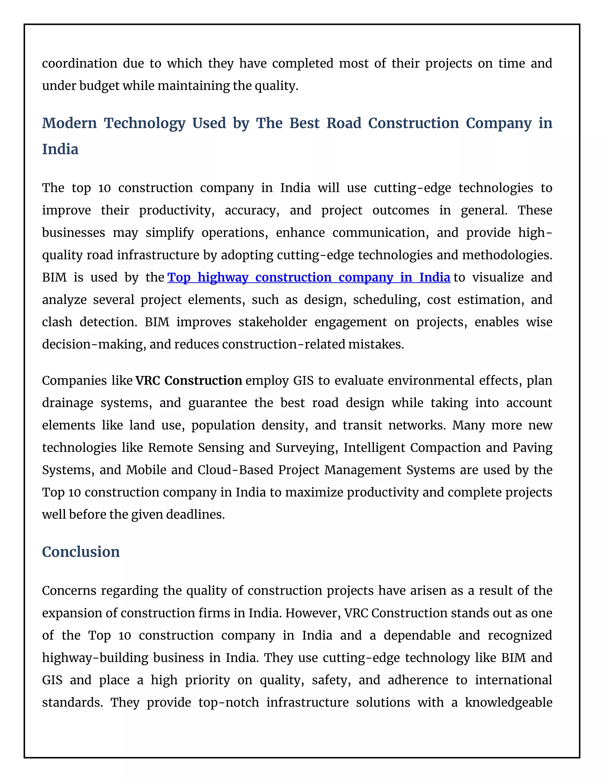 Top Highway Construction Company In India: Where Does VRC Construction Stand? | PDF