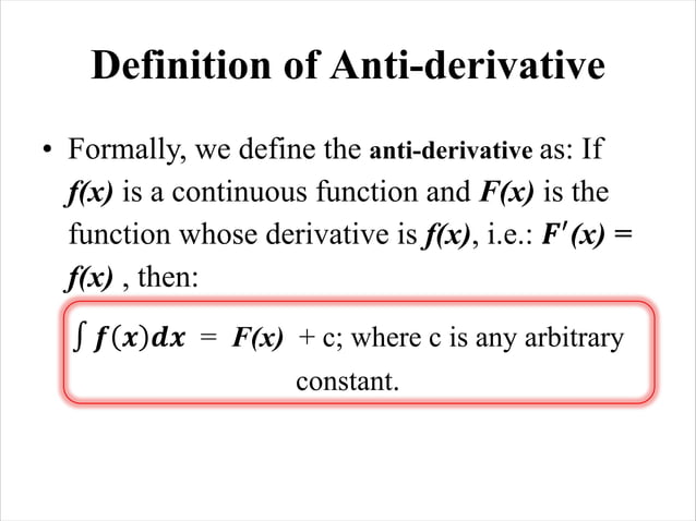 Integral Calculus Anti Derivatives reviewer | PDF