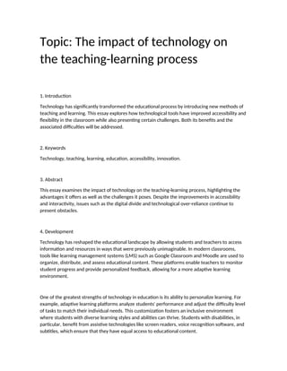 The impact of technology on the teaching-learning process | PDF