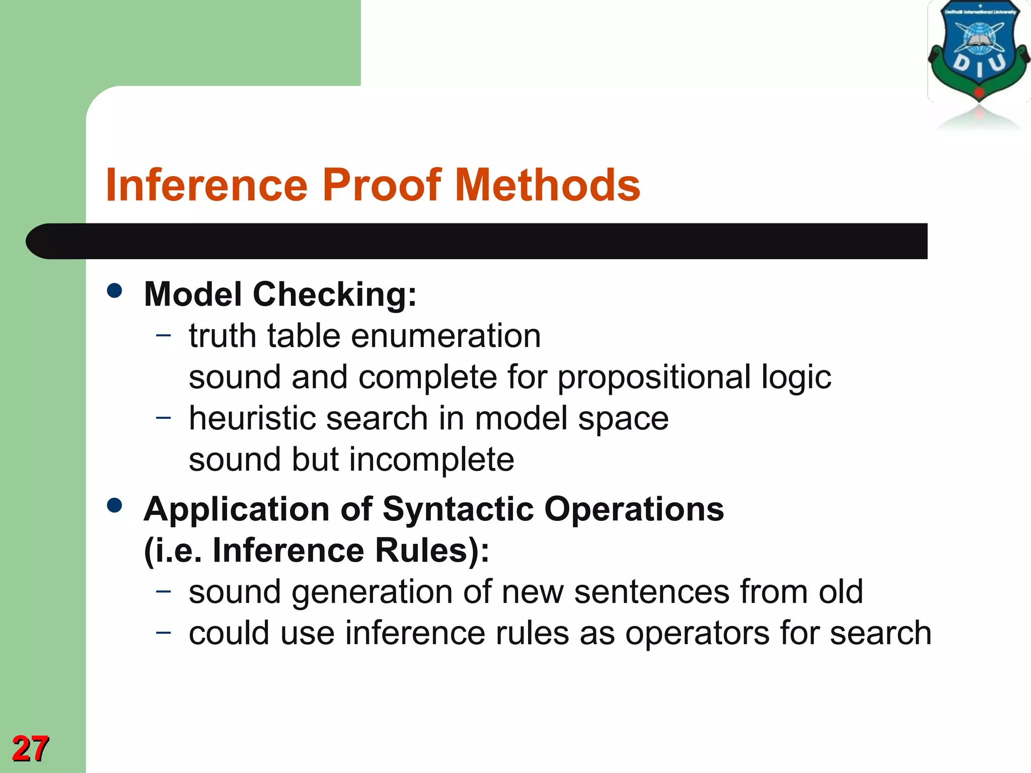 AI Lecture 6 (logical agents) | PPT