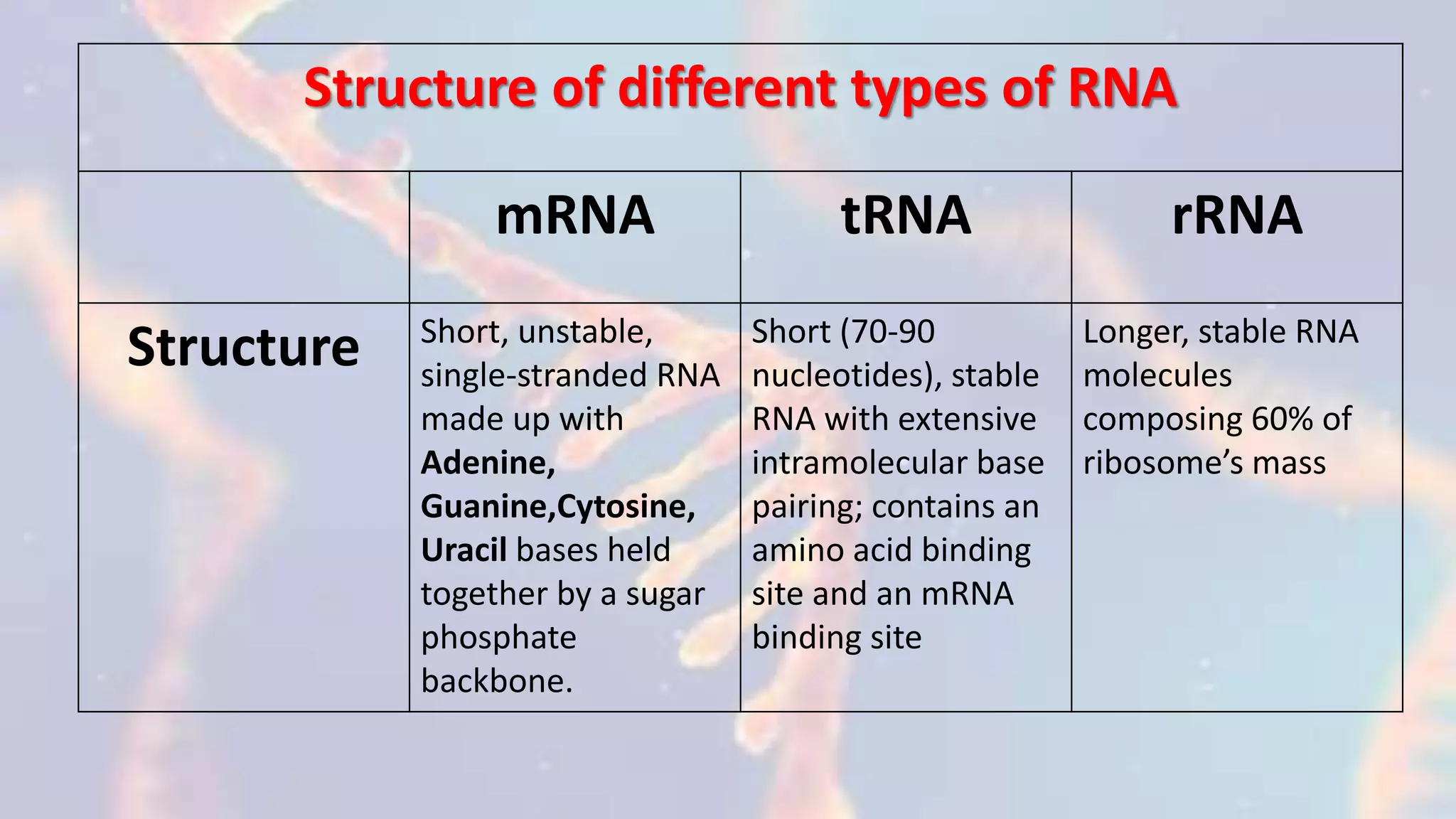 TOPIC- DIFFERENT TYPES OF RNA, THEIR SYNTHESIS AND STRUCTURE.pptx