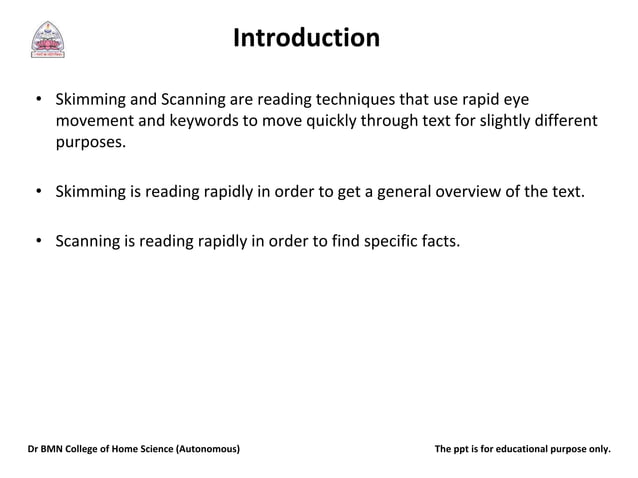 Topic - English - Skimming & Scanning.pptx