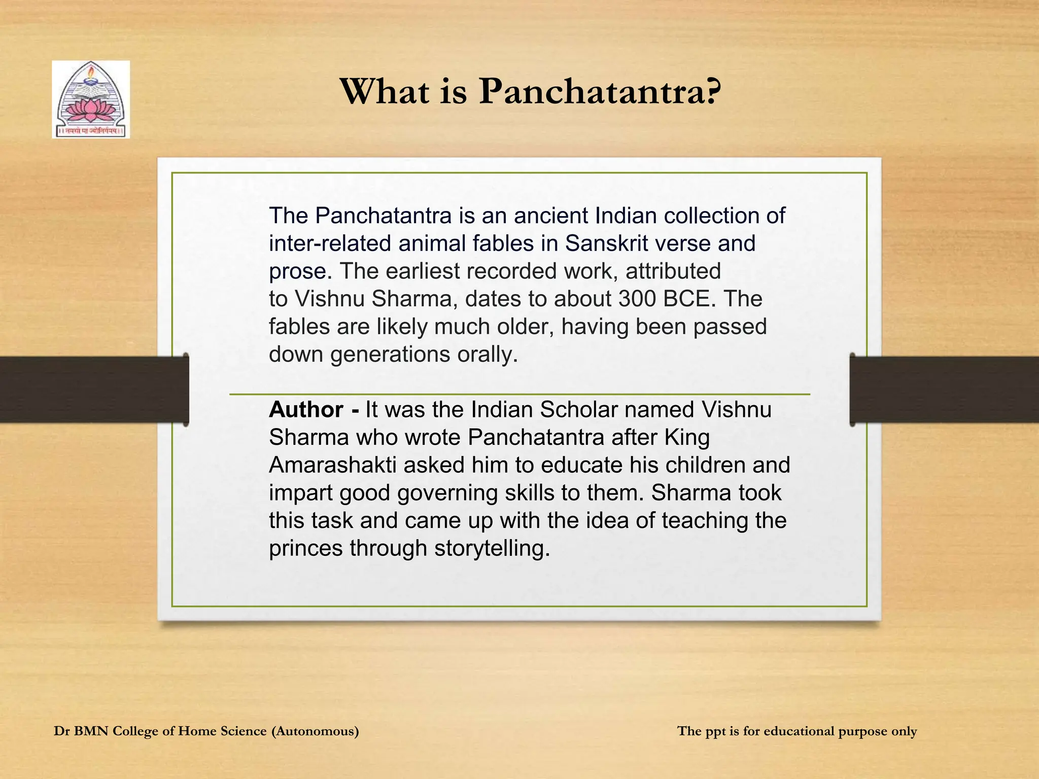 Topic - Source of World Fable Literature - The Panchatantra.pptx