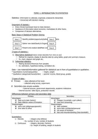 Topic 1 : Introduction to Statistics | PDF