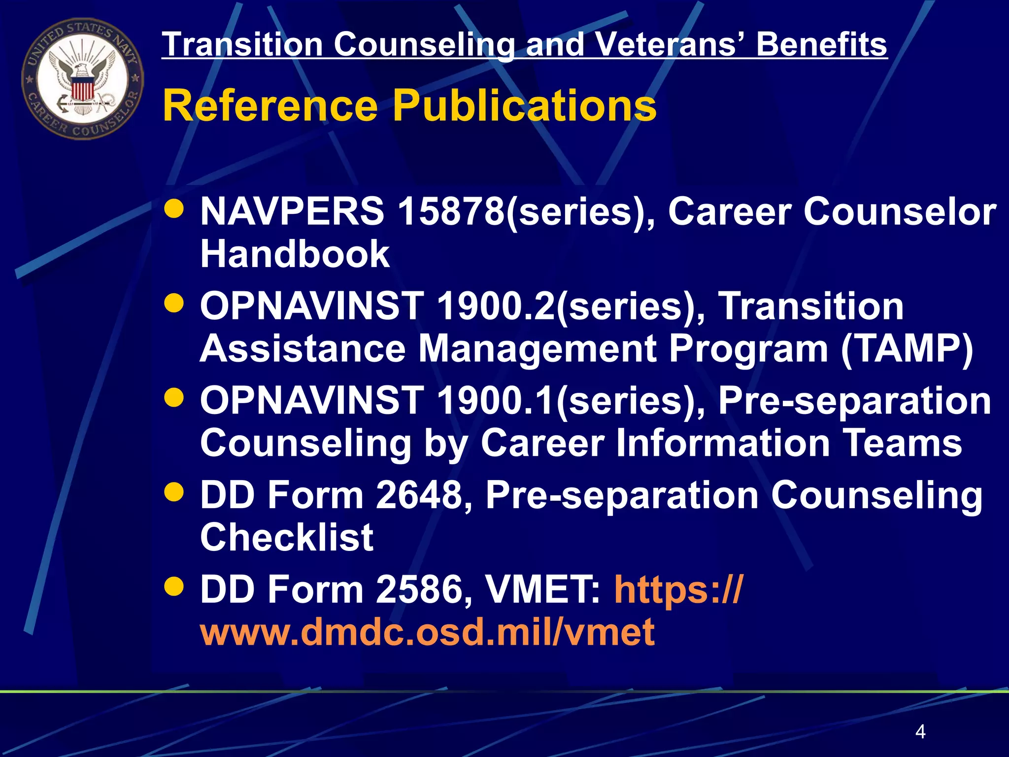 Topic 1.20 Transition Counseling and Veterans benefits | PPT
