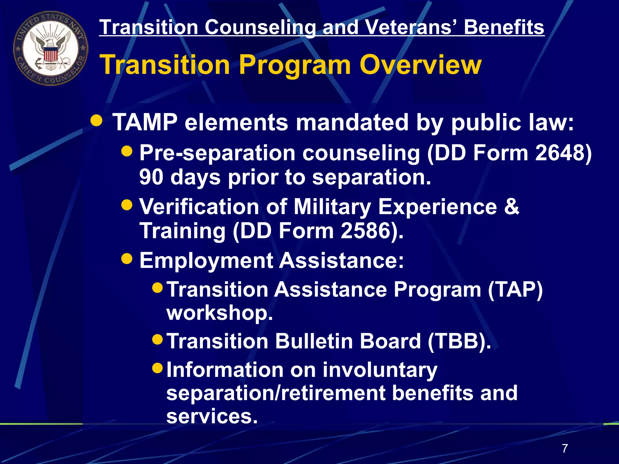 Topic 1.20 Transition Counseling and Veterans benefits | PPT
