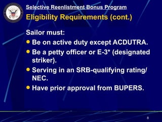 Topic 1.24 SRB (Selective Reenlistment Bonus) | PPT