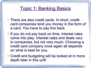 Topic 1: Banking Basics | ODP