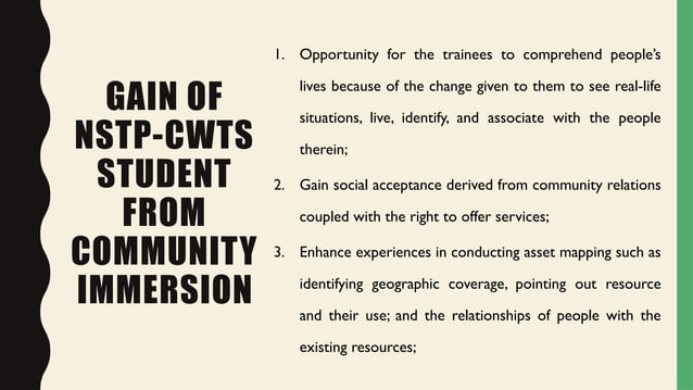 Topic 1 - Concepts and Principles of Community Immersion.pptx | Education