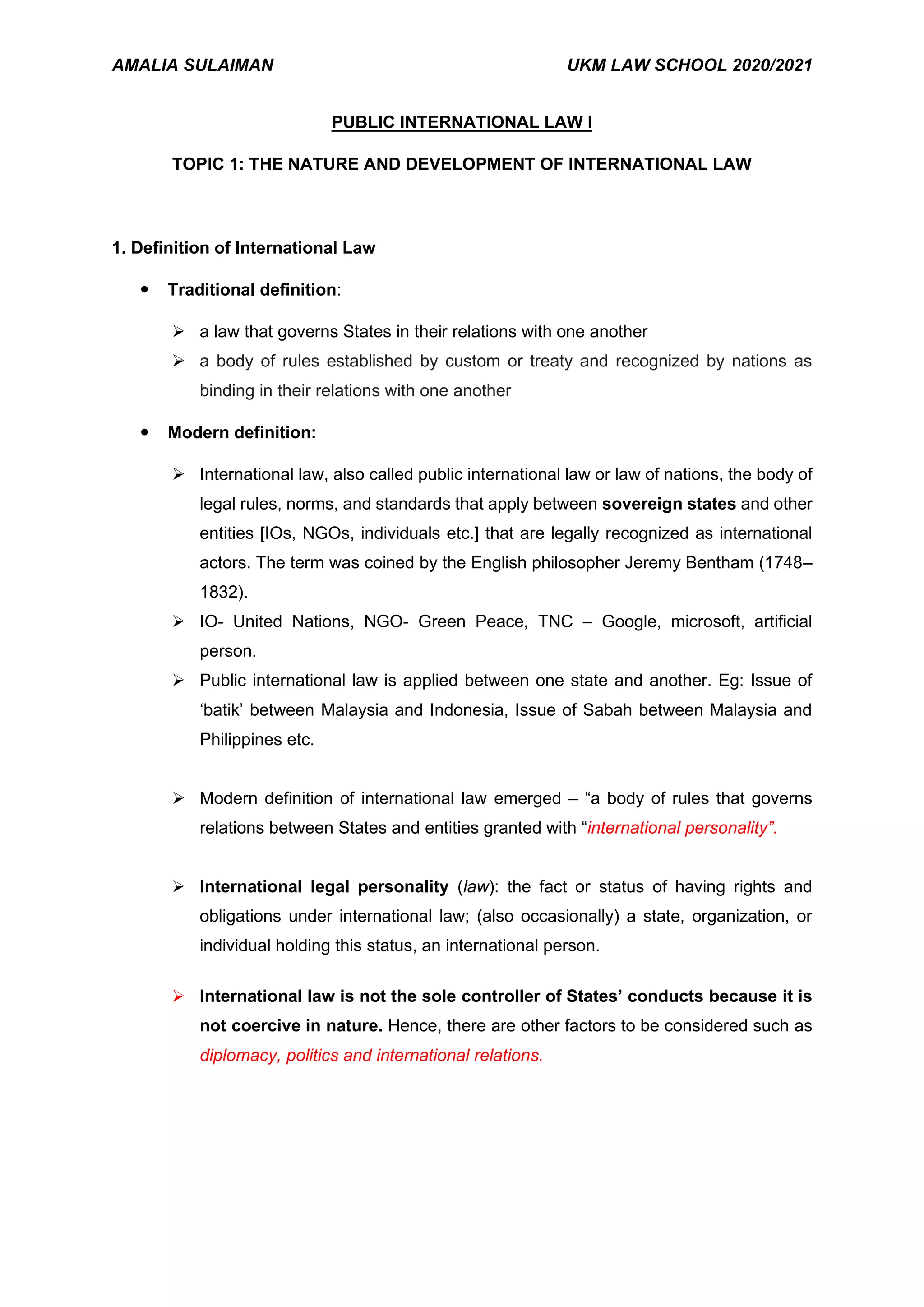 PUBLIC INTERNATIONAL LAW I | PDF