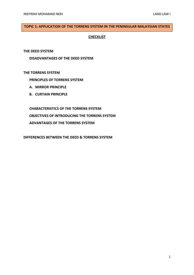 TORRENS SYSTEM - LAND LAW | PDF | Real Estate Buying and Selling | Real ...