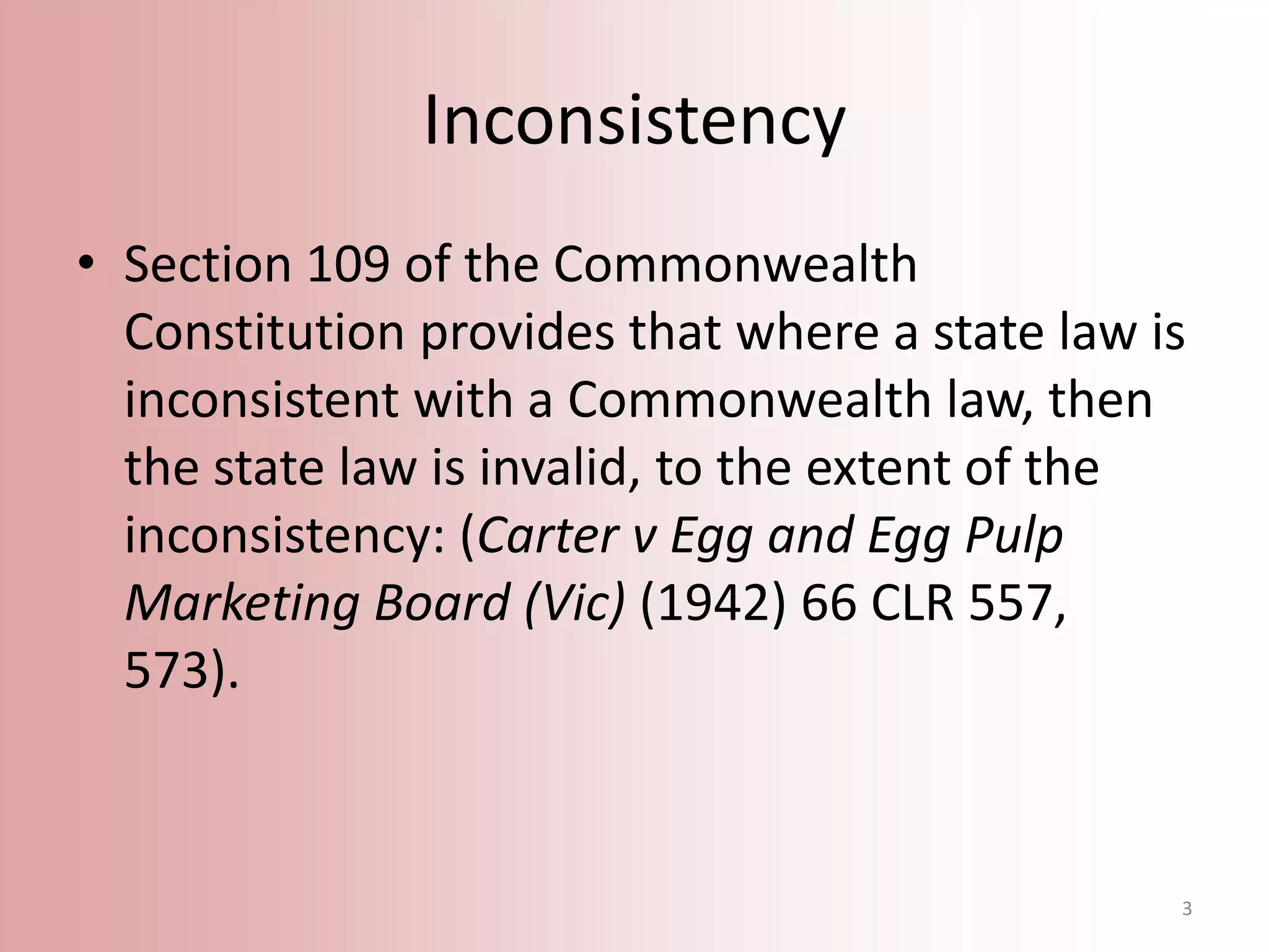 Constitutional Law - Section 109 inconsistency | PPTX
