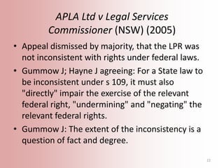 Constitutional Law - Section 109 inconsistency | PPTX