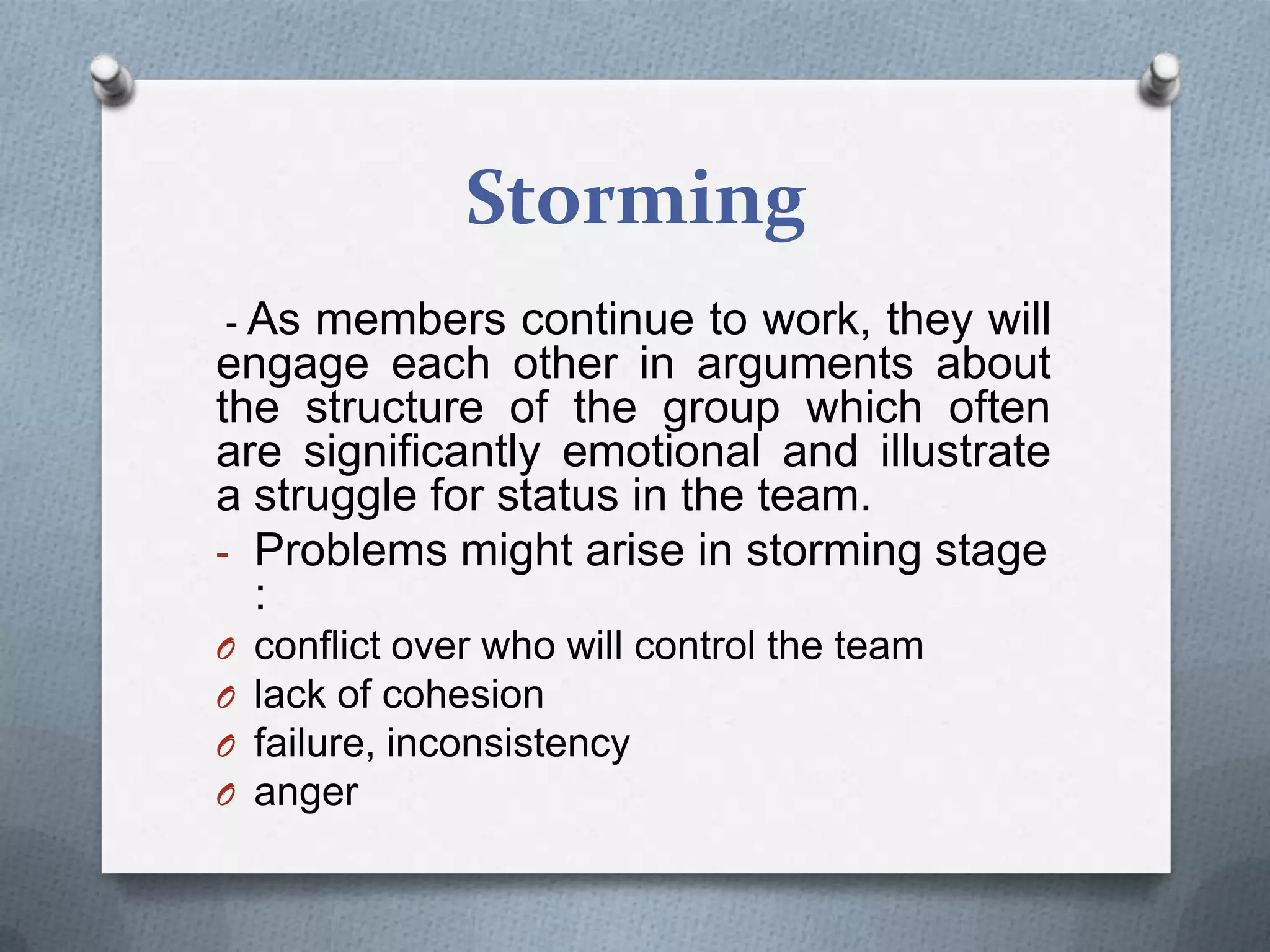 What problems might surface in teams at each stage in the five-stage ...