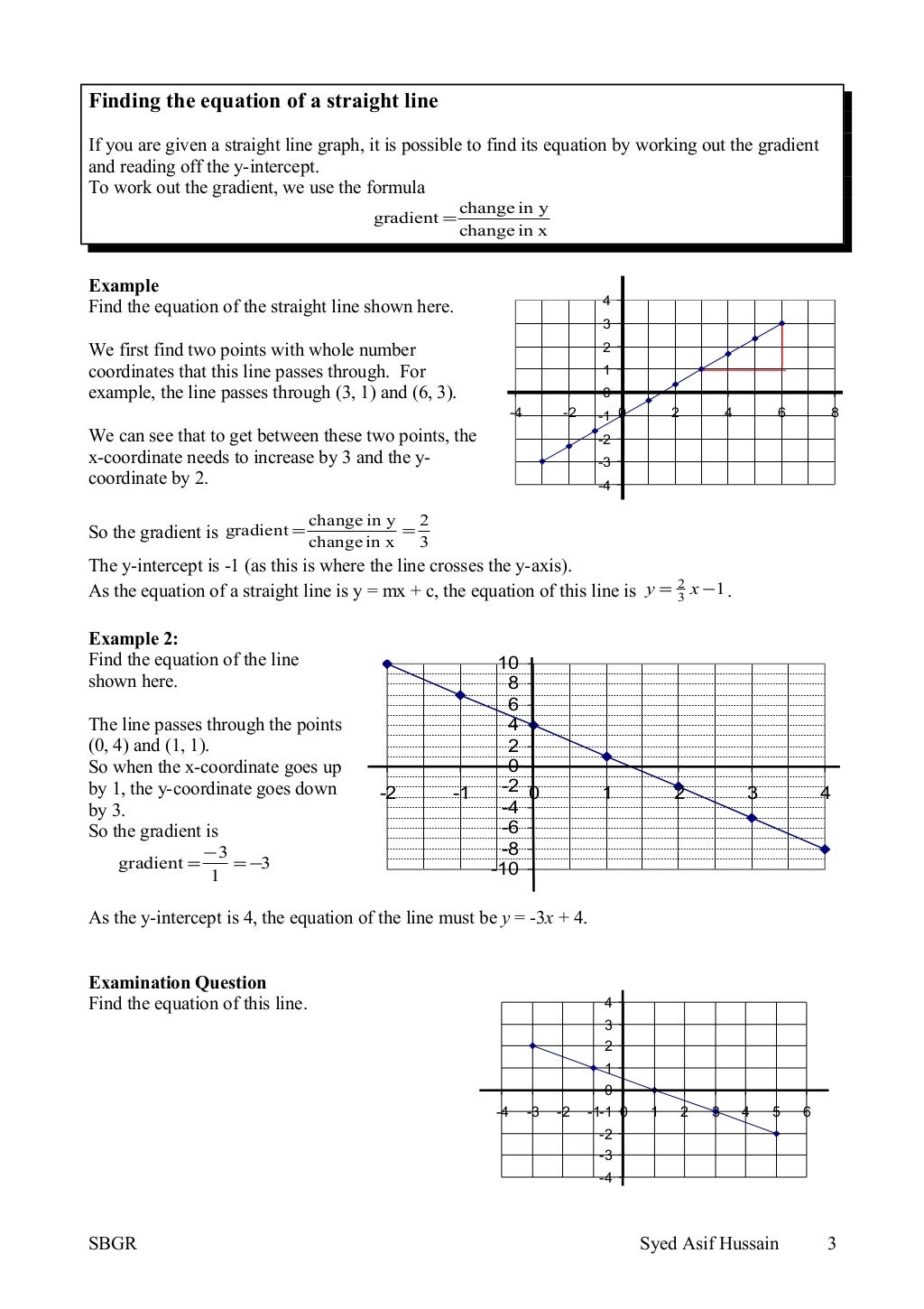 Topic 11 straight line graphs