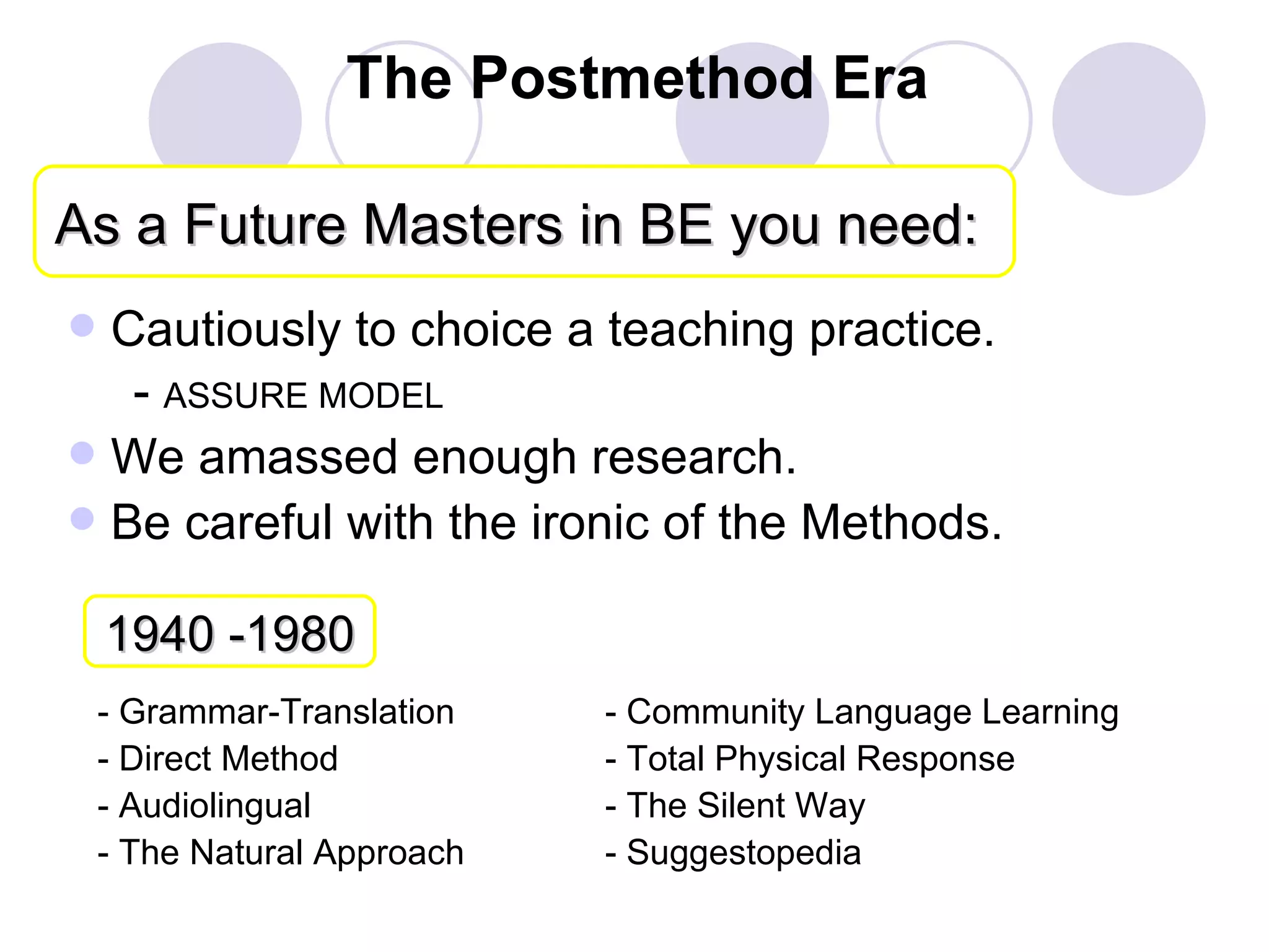 The Postmethod Era in SLA | PPT