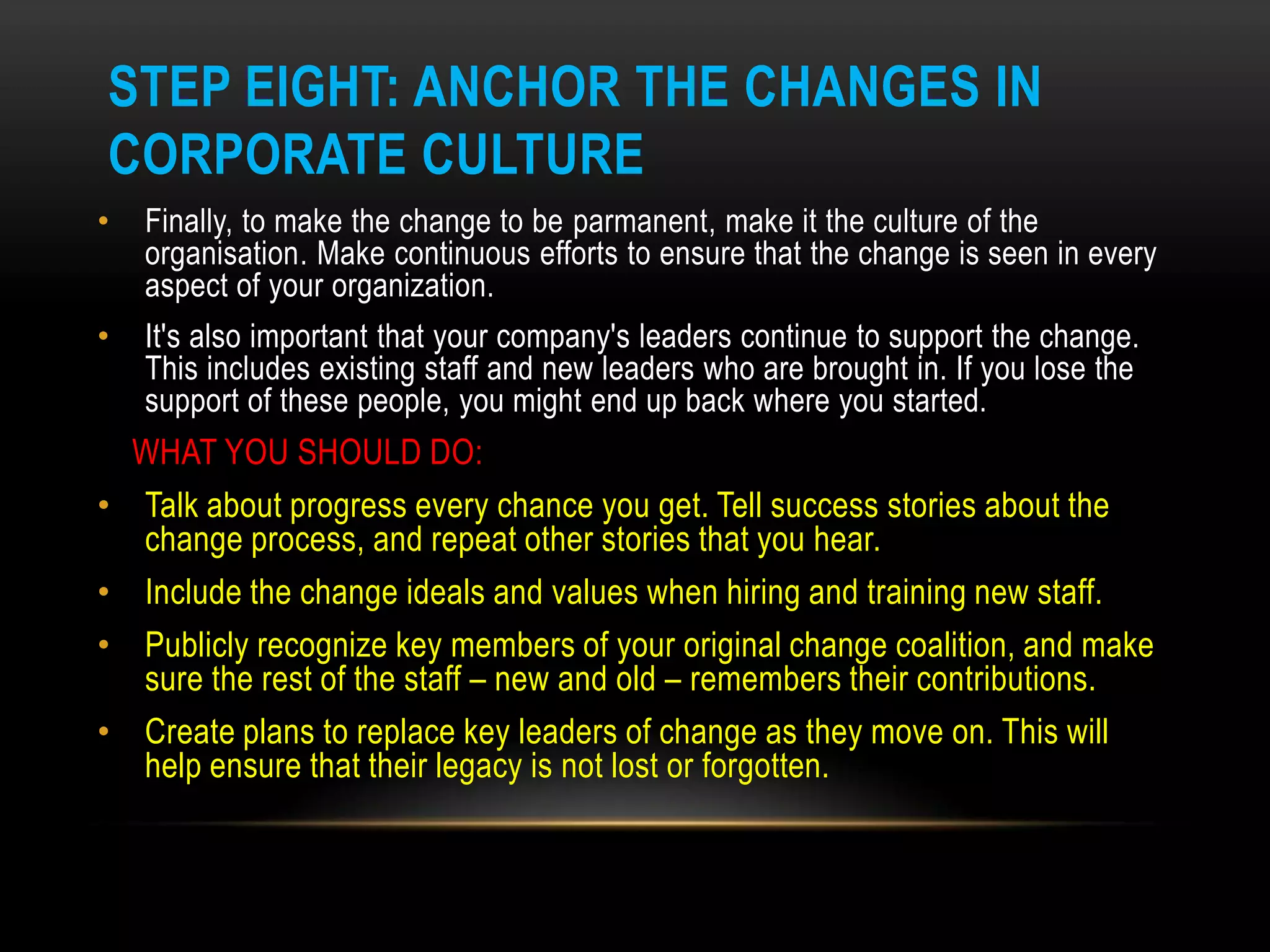 How does Kotter’s eight-step plan deal with resistance to change?? | PPTX