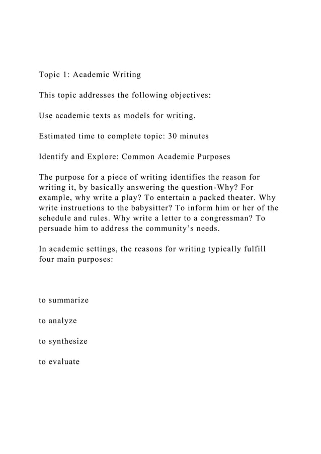 Topic 1 Academic WritingThis topic addresses the following .docx ...