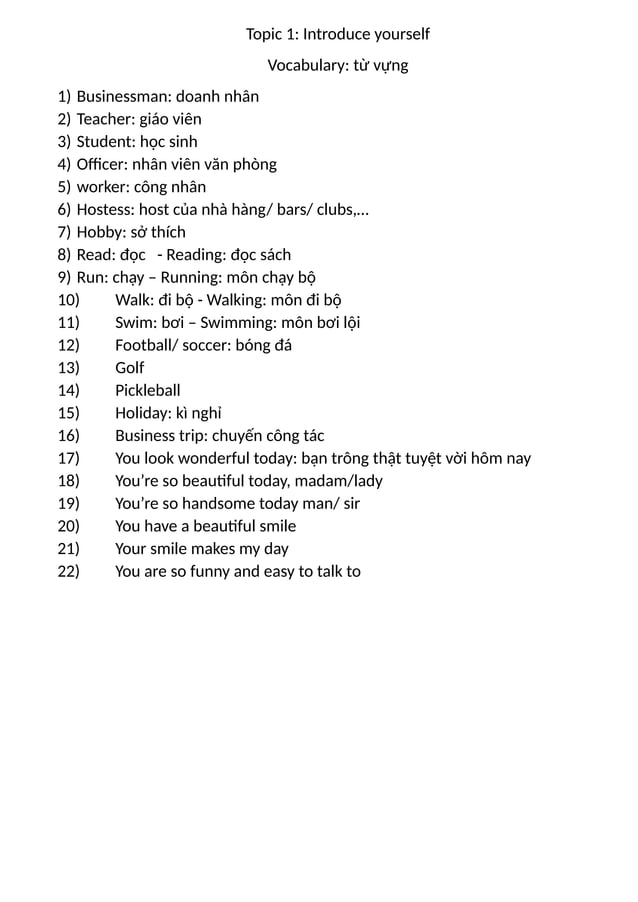 Topic 1 introduce yourself, vocabulary.docx