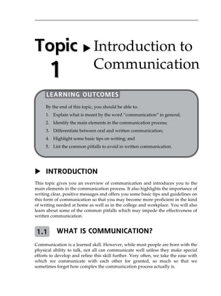 Topic1 introduction to communication | PDF