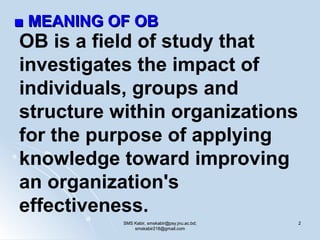 Introduction to Organizational Behavior (OB) | PPT