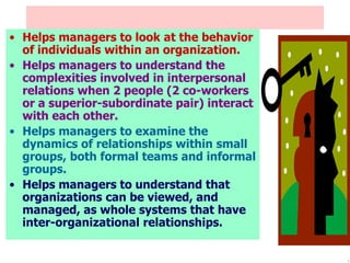 introduction to organizational behavior is a broad knowledge to ...