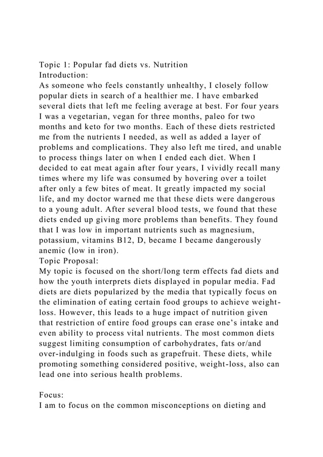 Topic 1 Popular fad diets vs. NutritionIntroductionAs someon.docx