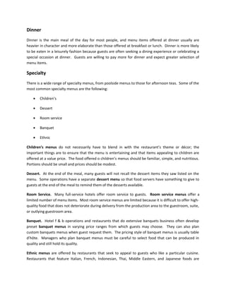 Topic 1 the menu | PDF