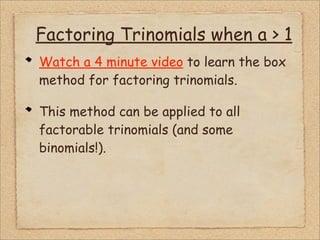 Topic 2 factoring trinomials part 1 | PPT